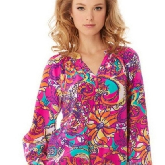 Lilly Pulitzer | Tops | Lilly Pulitzer Pink Elsa Silk Blouse Size Xs ...